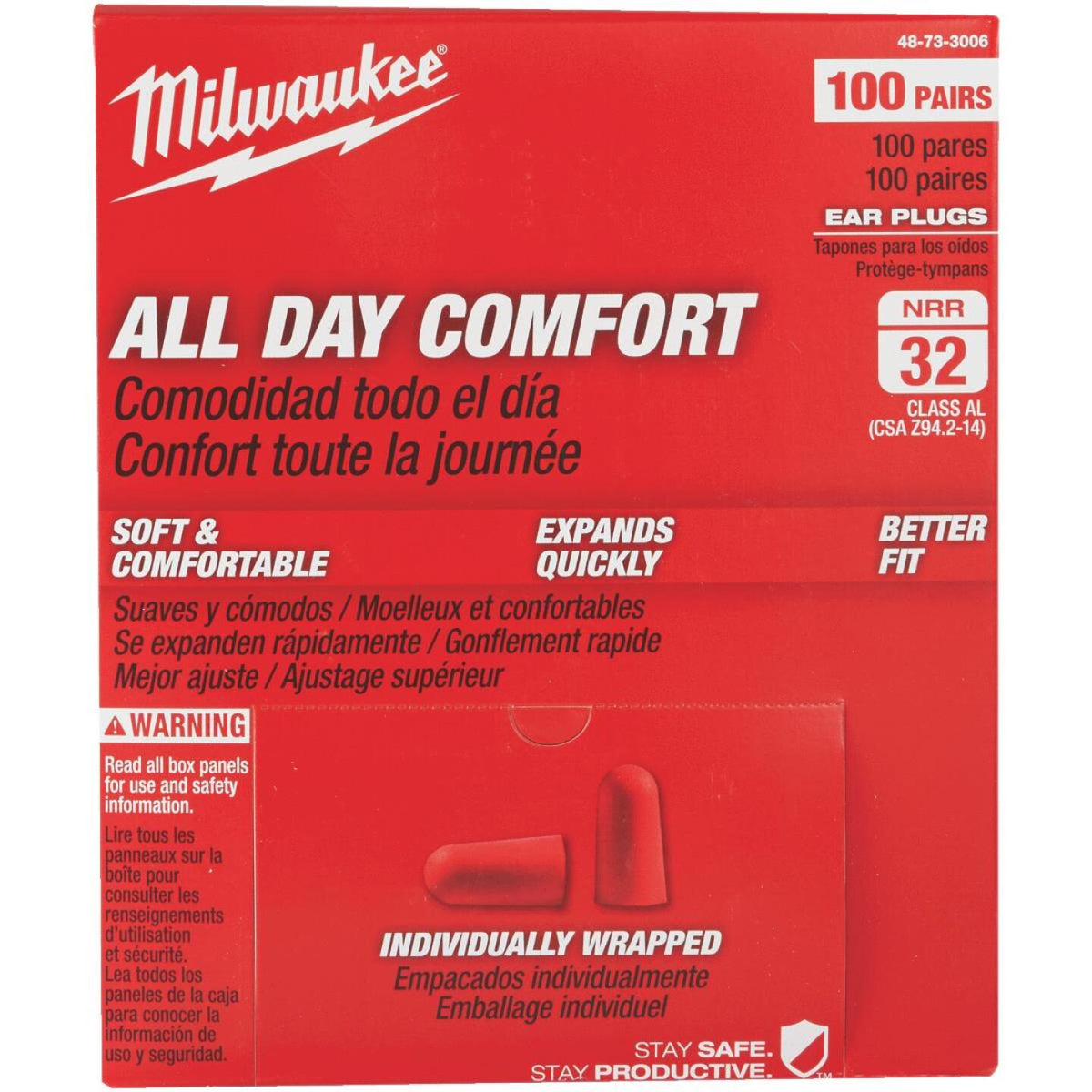 Milwaukee Foam 32 dB Individually Wrapped Ear Plugs (100-Pair ...